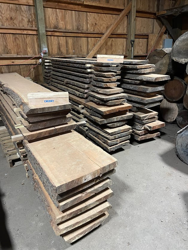 Natural Cherry Wood Slabs Live Edge Cherry Burl Wood Table Set, Live